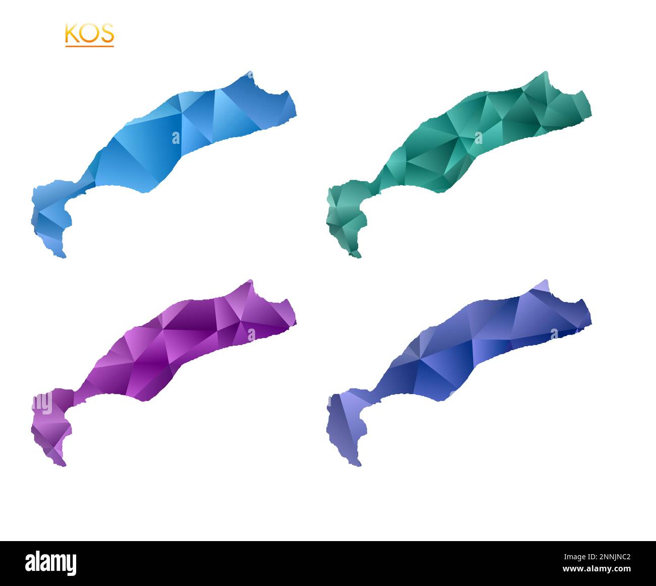 Set of vector polygonal maps of Kos. Bright gradient map of island in ...