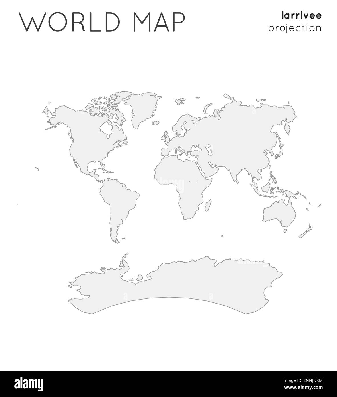 World map. Globe in Larrivee projection, plain style. Outline vector ...