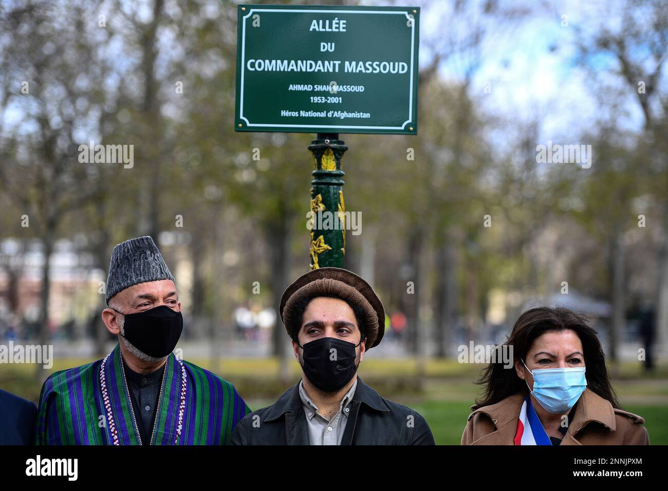 From left to right, former Afghan President Hamid Karzai, Ahmad Massoud ...
