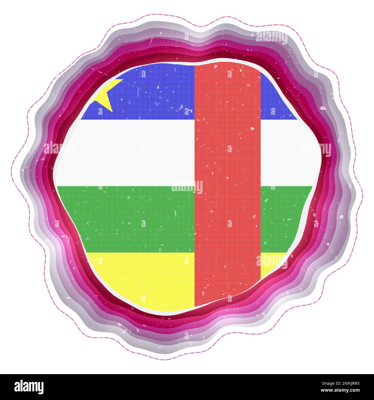 CAR flag in frame. Badge of the country. Layered circular sign around CAR flag. Attractive ...