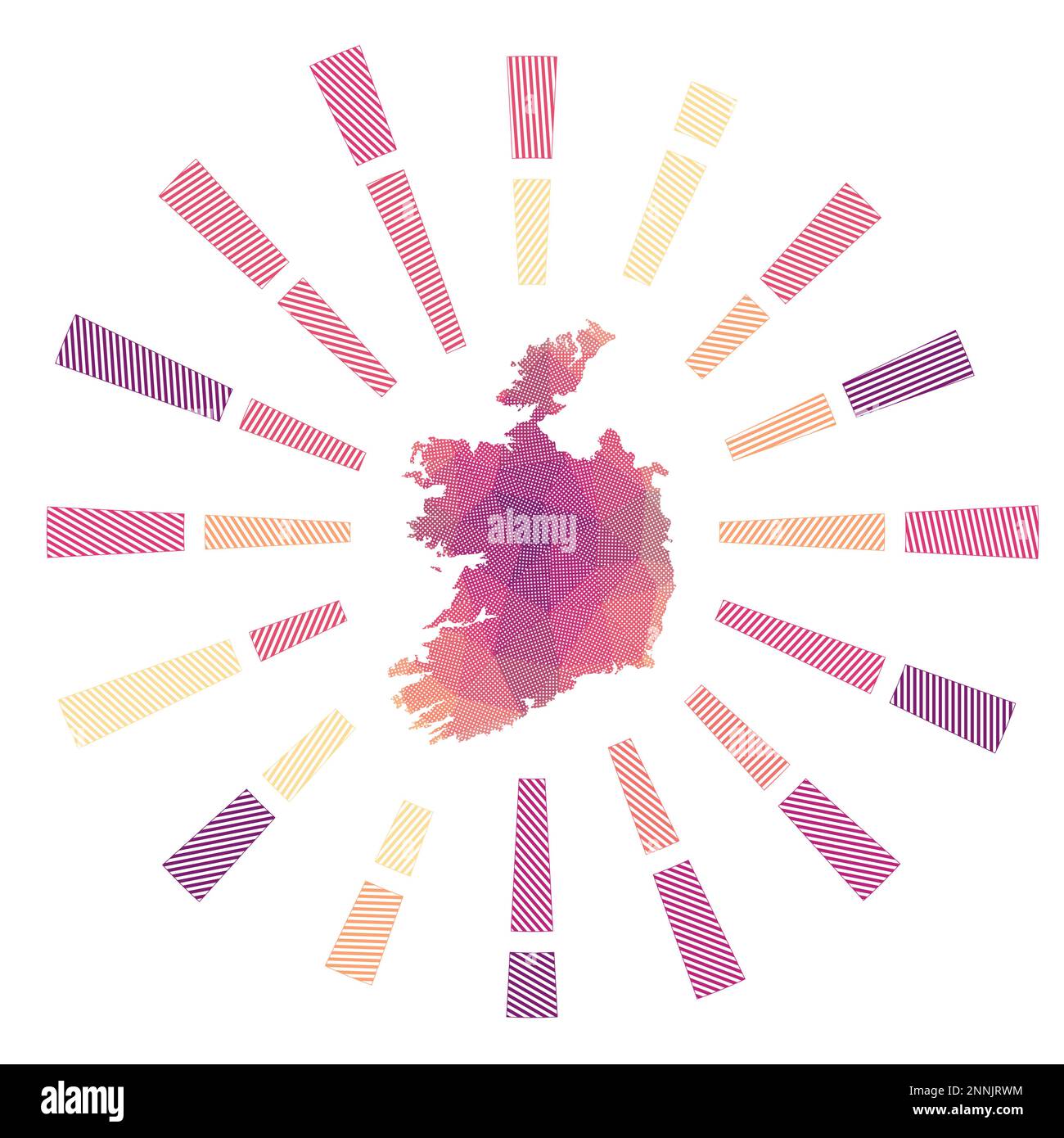 Ireland sunburst. Low poly striped rays and map of the country ...