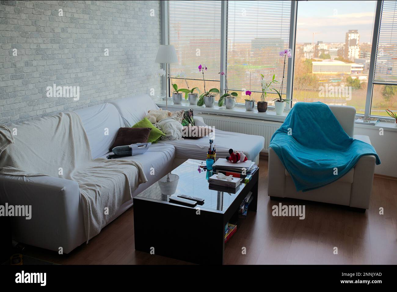 Mess in living room of apartment Stock Photo - Alamy