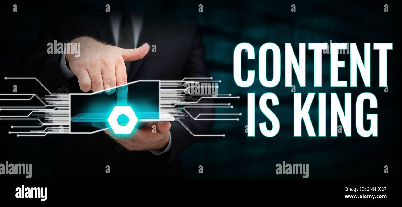 Text sign showing Content Is King. Business idea Content is the heart ...