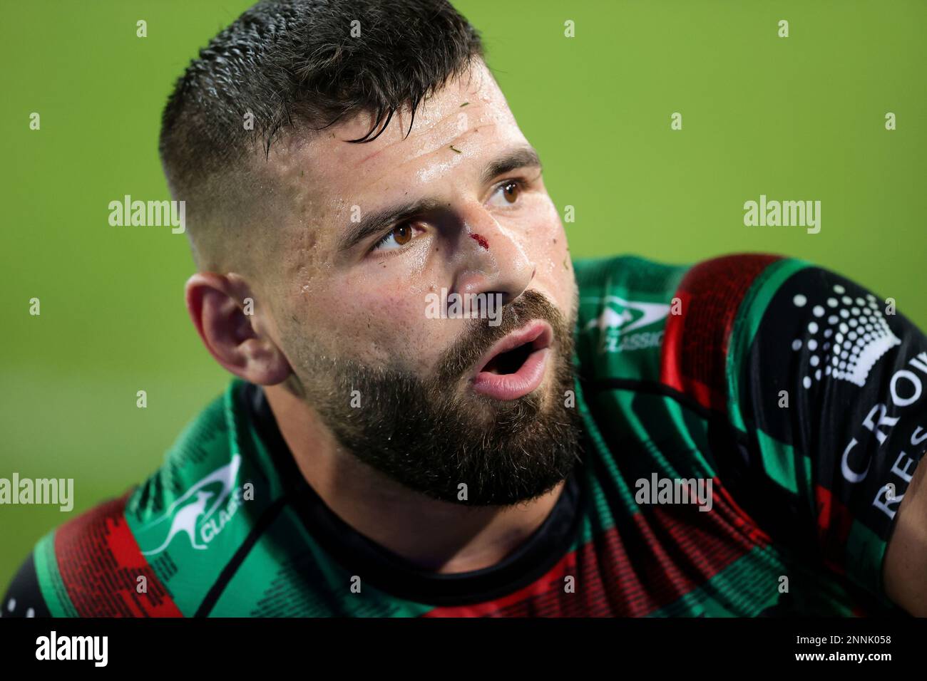 SYDNEY, AUSTRALIA - MARCH 26: Josh Mansour of the Rabbitohs looks on ...