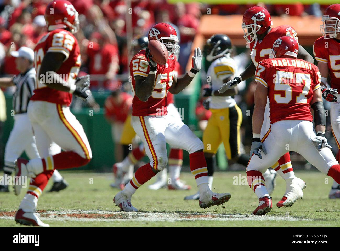 14 Sept 2003: LB Shawn Barber (59) of the Kansas City Chiefs celebrates ...