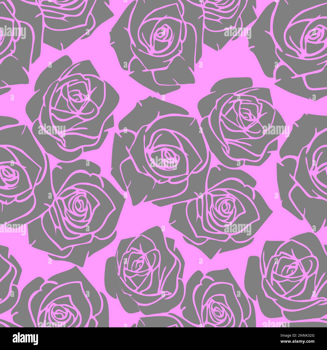 seamless graphic pattern of gray silhouettes of roses on a pink ...
