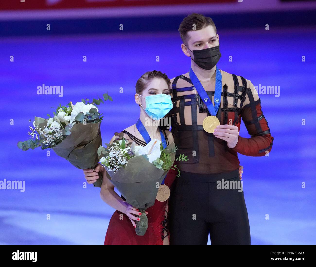 Anastasia MISHINA and Aleksandr GALLIAMOV of Russia celebrate during ...