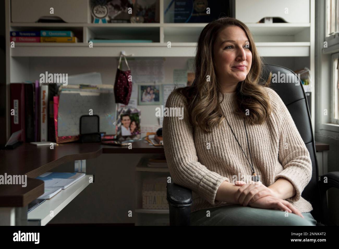 Elizabeth Wendland poses for a portrait in her classroom at the Bedford ...
