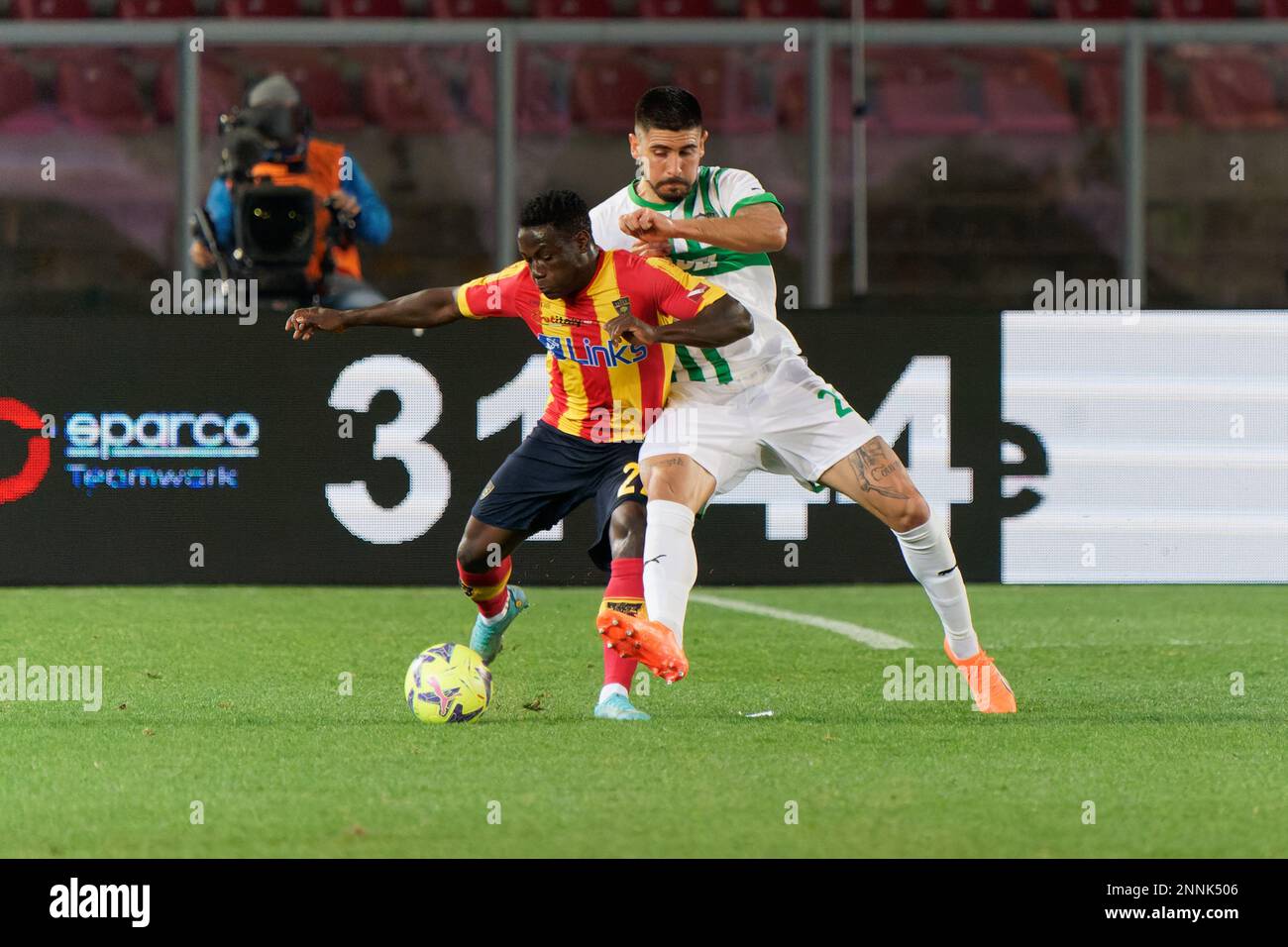 Lecce, Italy. 25th Feb, 2023. Lameck Banda (US Lecce) and Martin Erlic ...