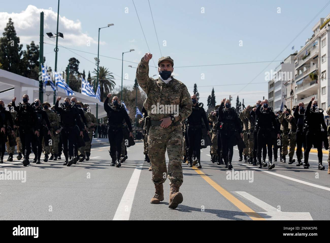 Members of the Greek special forces march during an army parade in ...