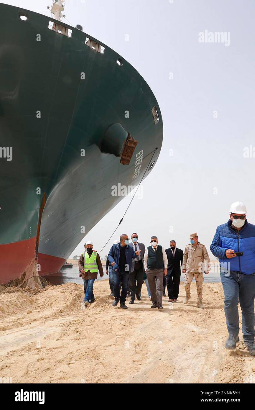 This photo released by the Suez Canal Authority on Thursday, March 25, 2021, shows Lt. Gen ...