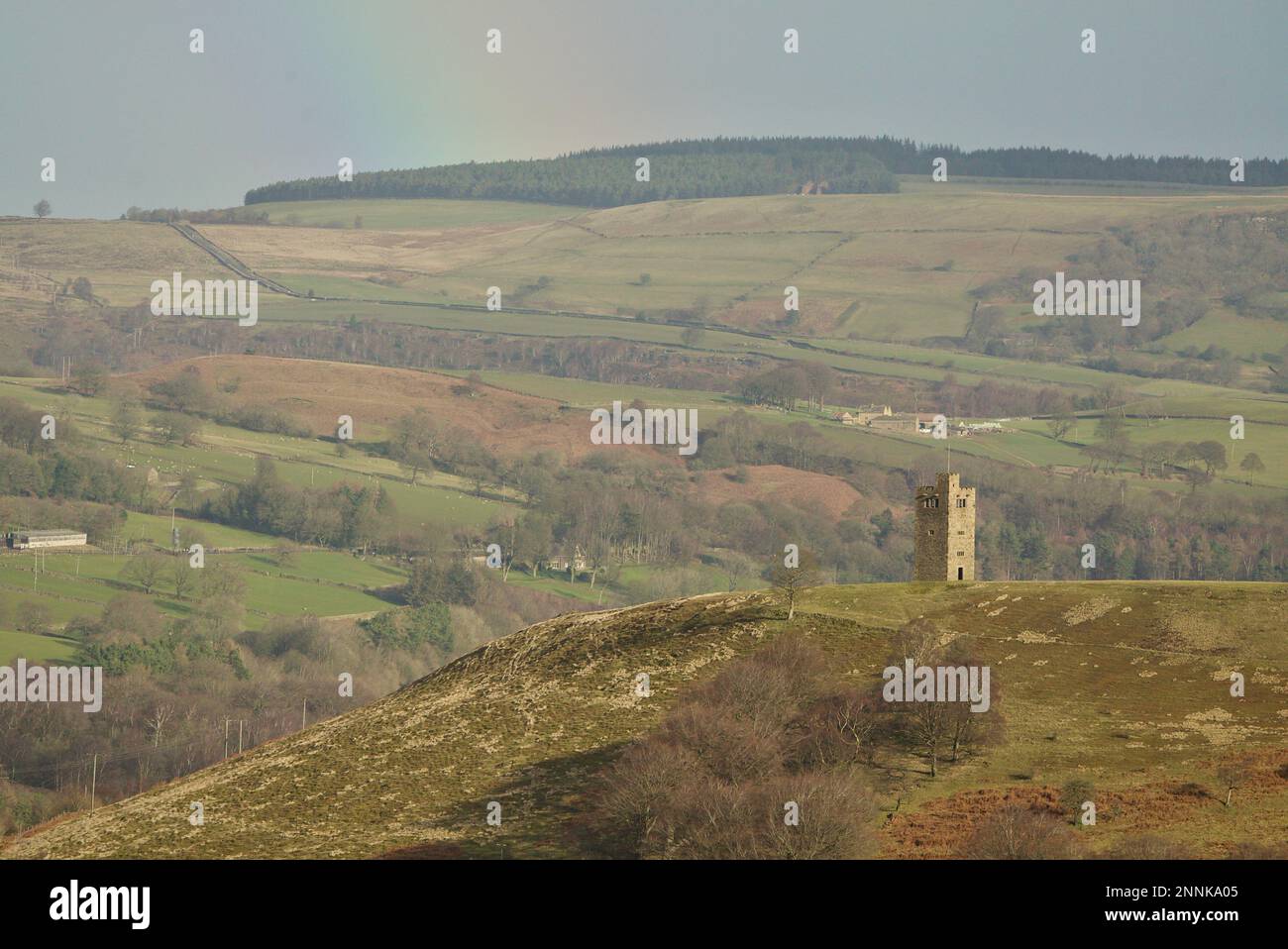 Rainbow above Boot's Folly, a monument by Strines Reservoir, Bradfield ...