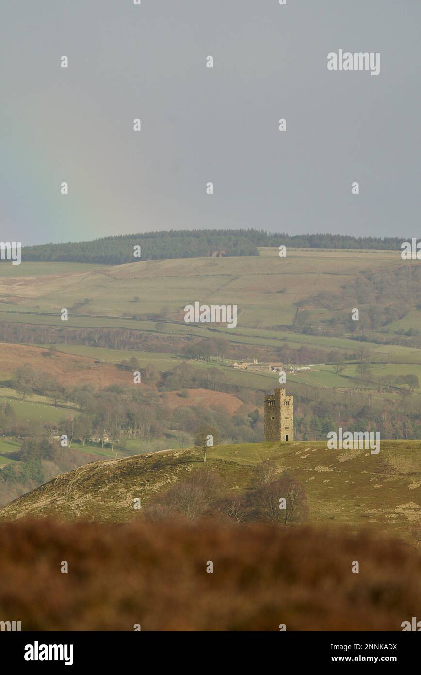 Rainbow above Boot's Folly, a monument by Strines Reservoir, Bradfield ...