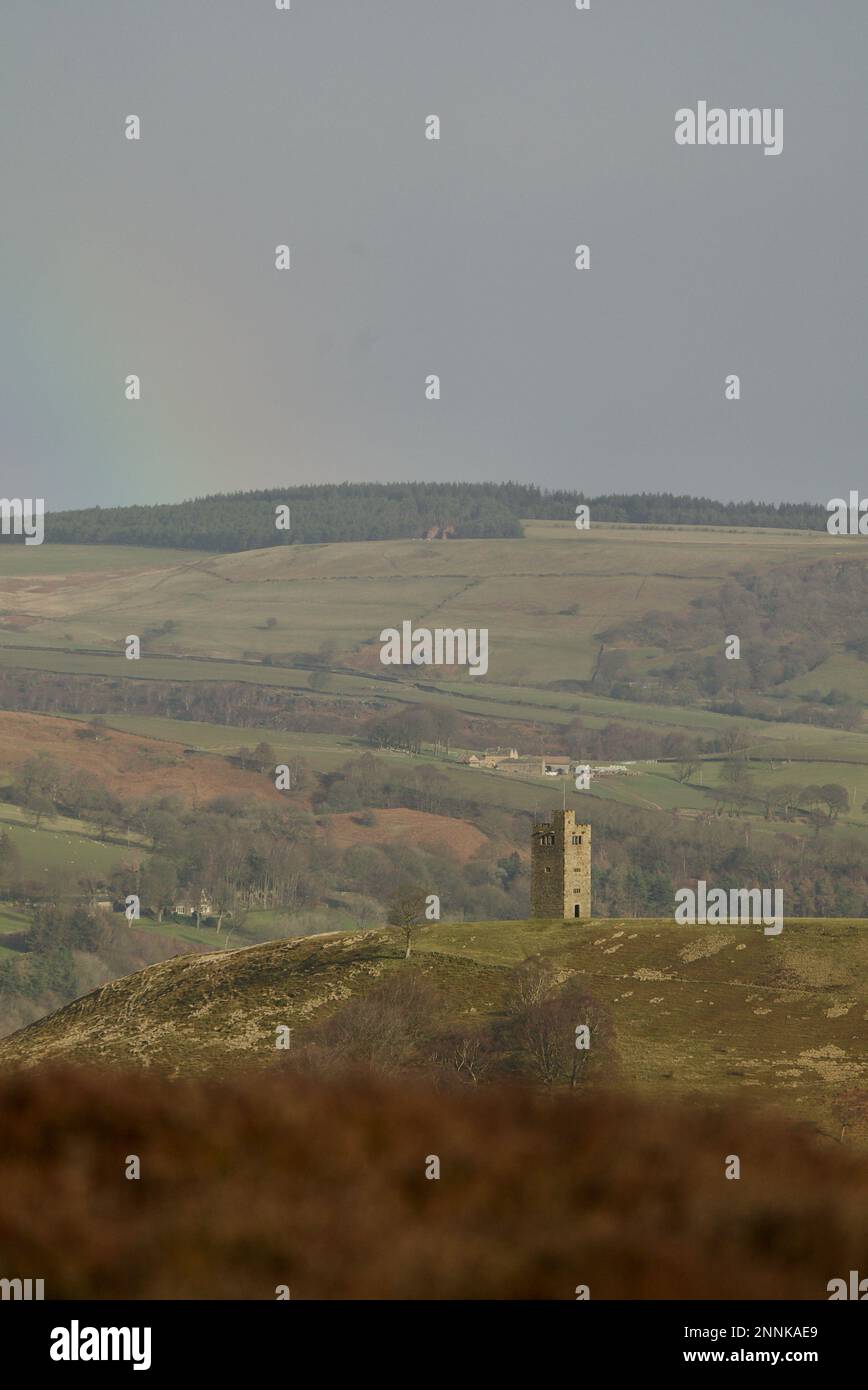 Rainbow above Boot's Folly, a monument by Strines Reservoir, Bradfield ...