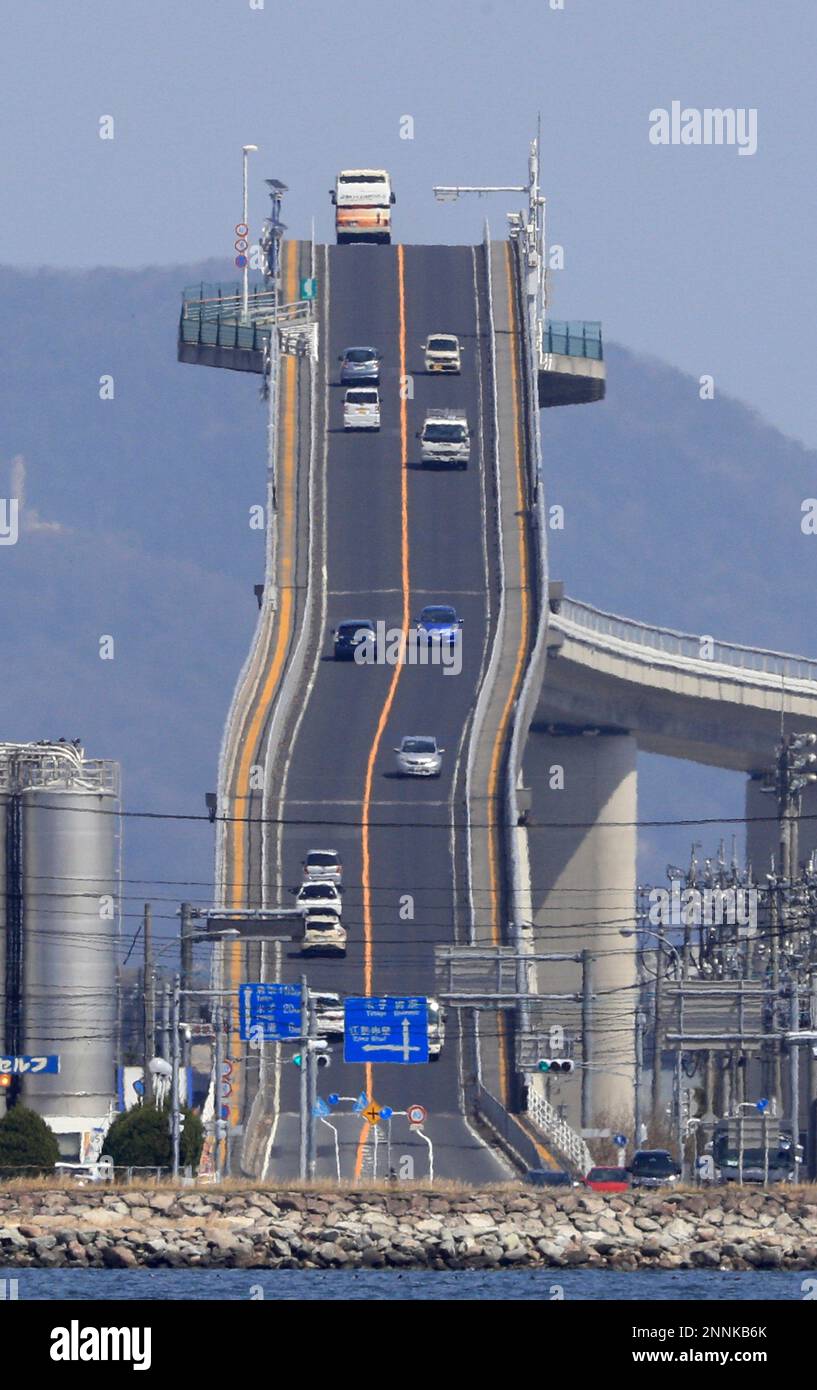 A picture taken on March 24, 2021 shows Eshima Ohashi Bridge which ...