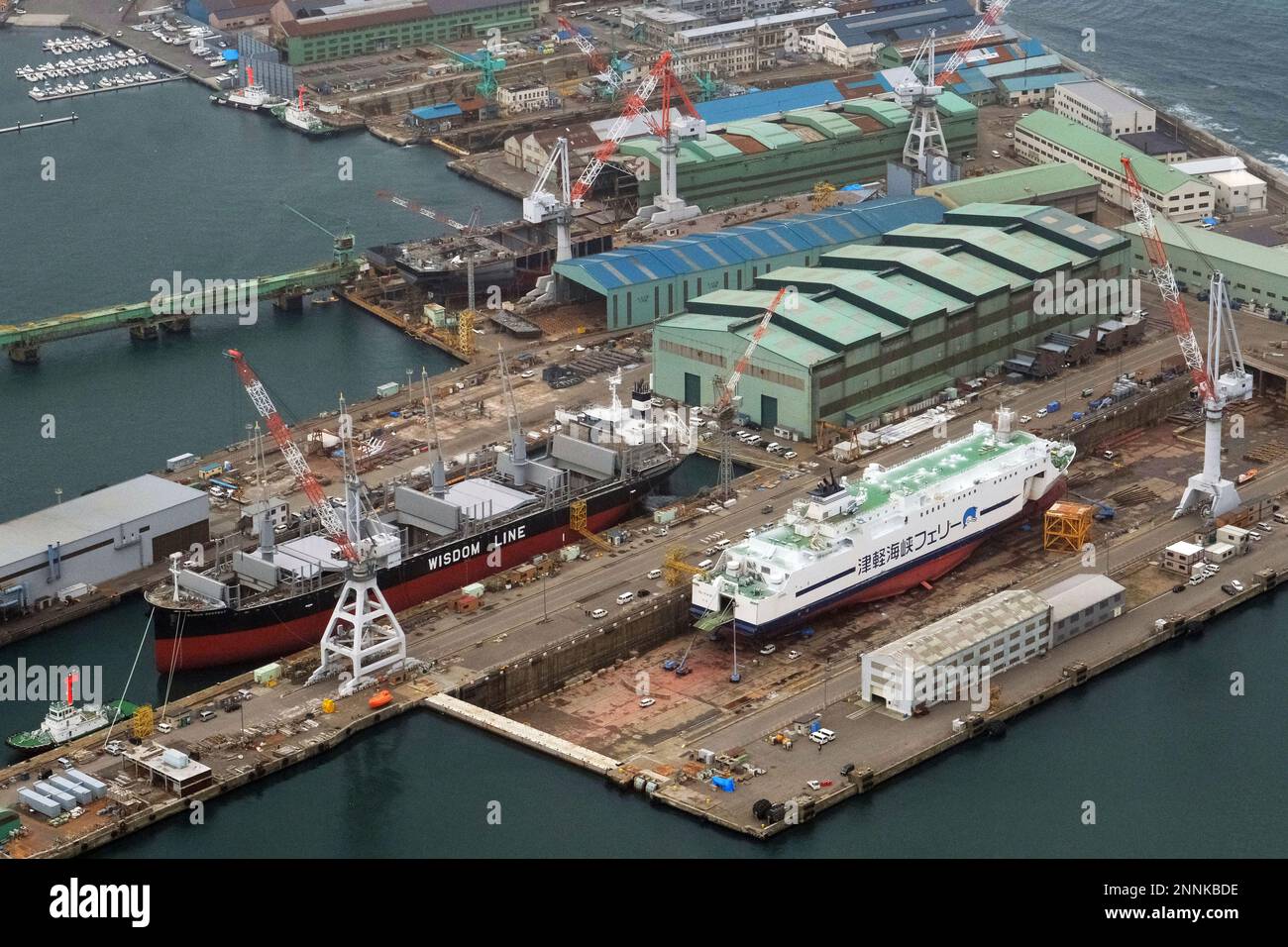 An aerial photo shows The Hakodate Dock CO. in Hakodate City, Hokkaido ...