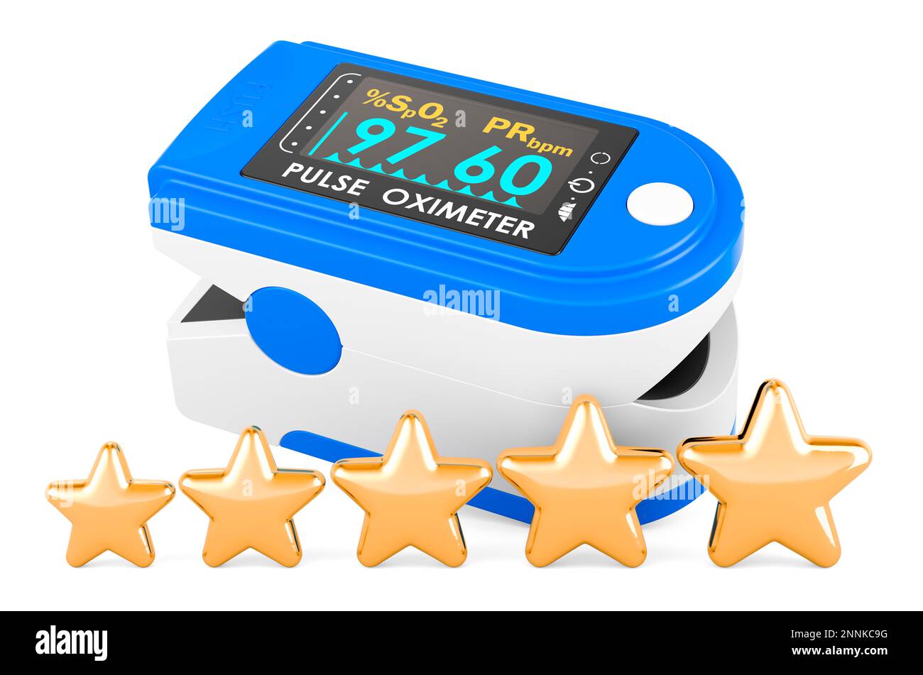 Portable Pulse Oximetry with five golden stars, 3D rendering isolated ...