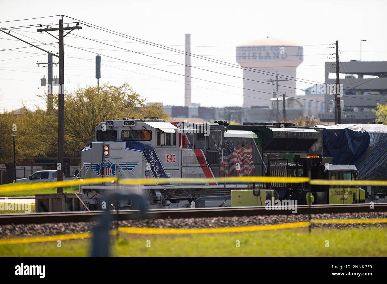U.P. No. 1943 pulls Union Pacific Engine 4141 into College Station by ...