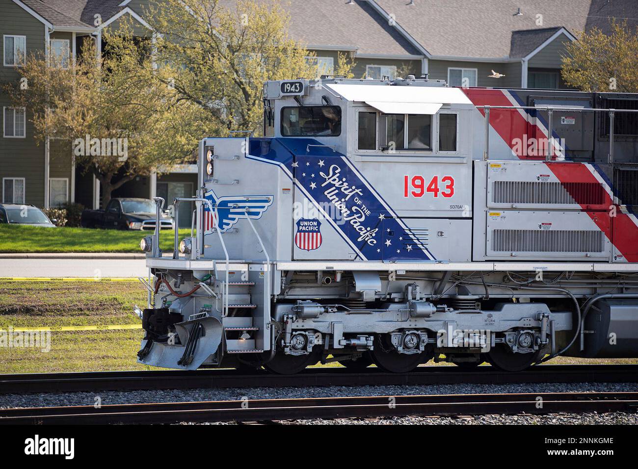 U.P. No. 1943 pulls Union Pacific Engine 4141 into College Station by ...