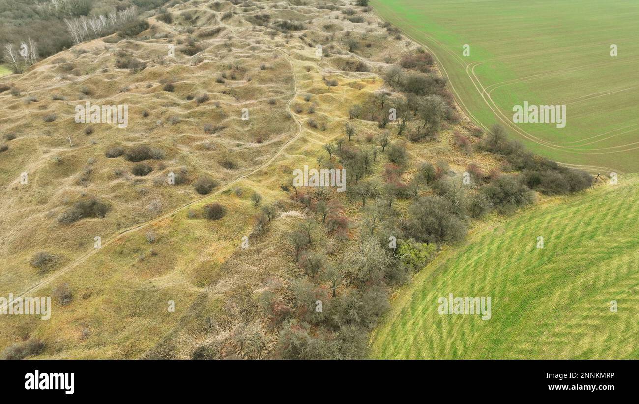 Steppe pits drone aerial limestone mine Kosirske lomy national nature ...