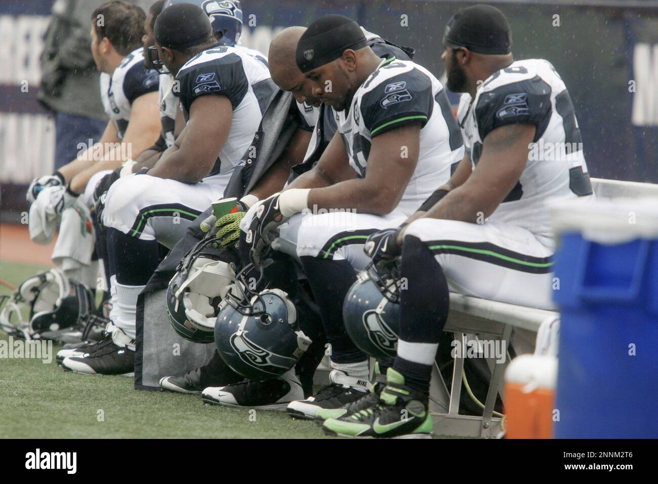 07 September 2008: Seattle Seahawks defense sits on the bench with ...