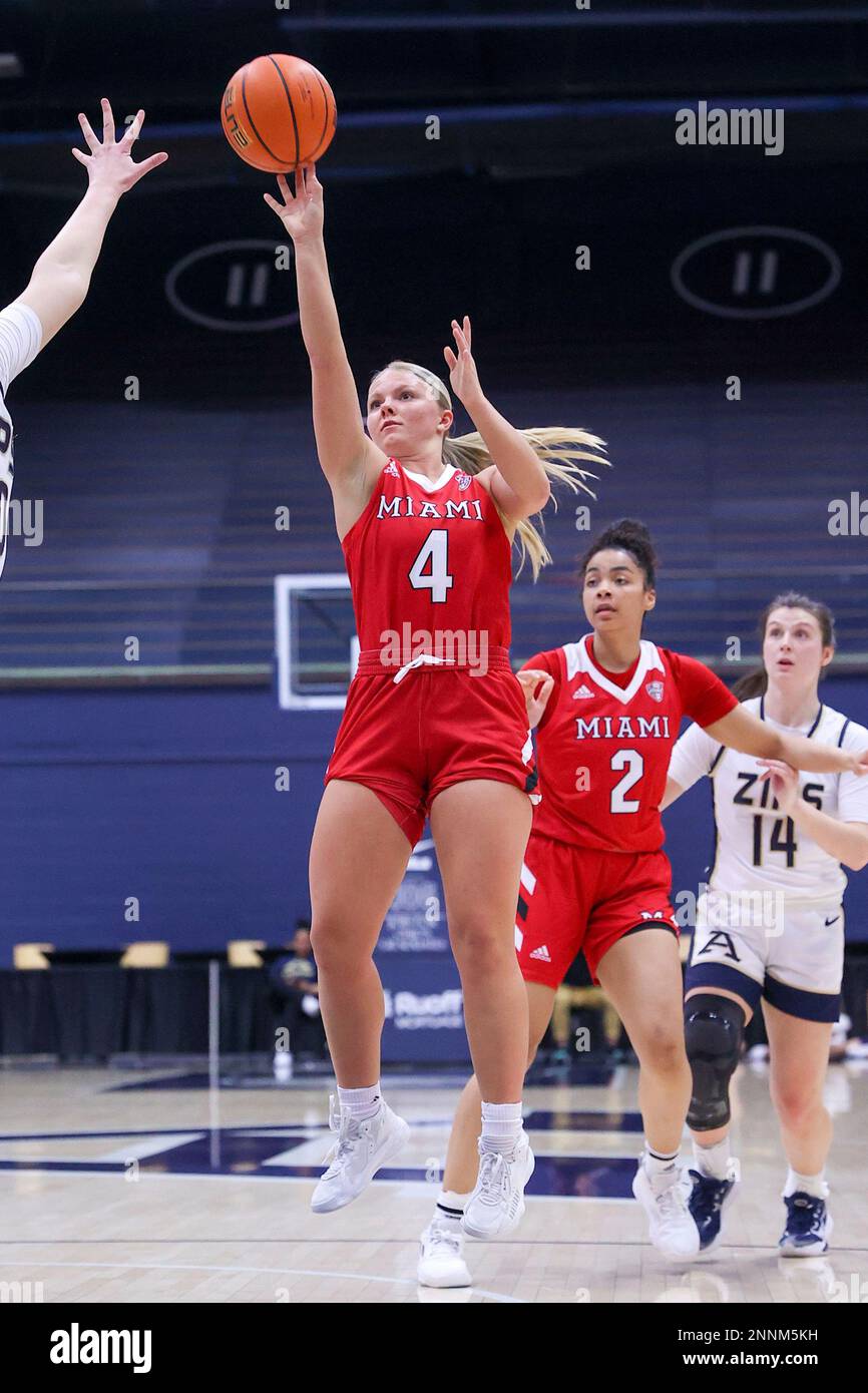 AKRON, OH - FEBRUARY 25: Miami (OH) Redhawks guard Ivy Wolf (4) shoots ...
