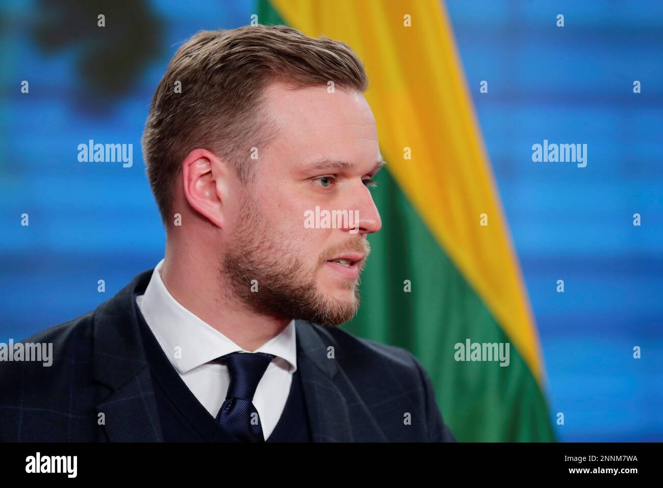 Lithuanian Foreign Minister Gabrielius Landsbergis looks on during a ...