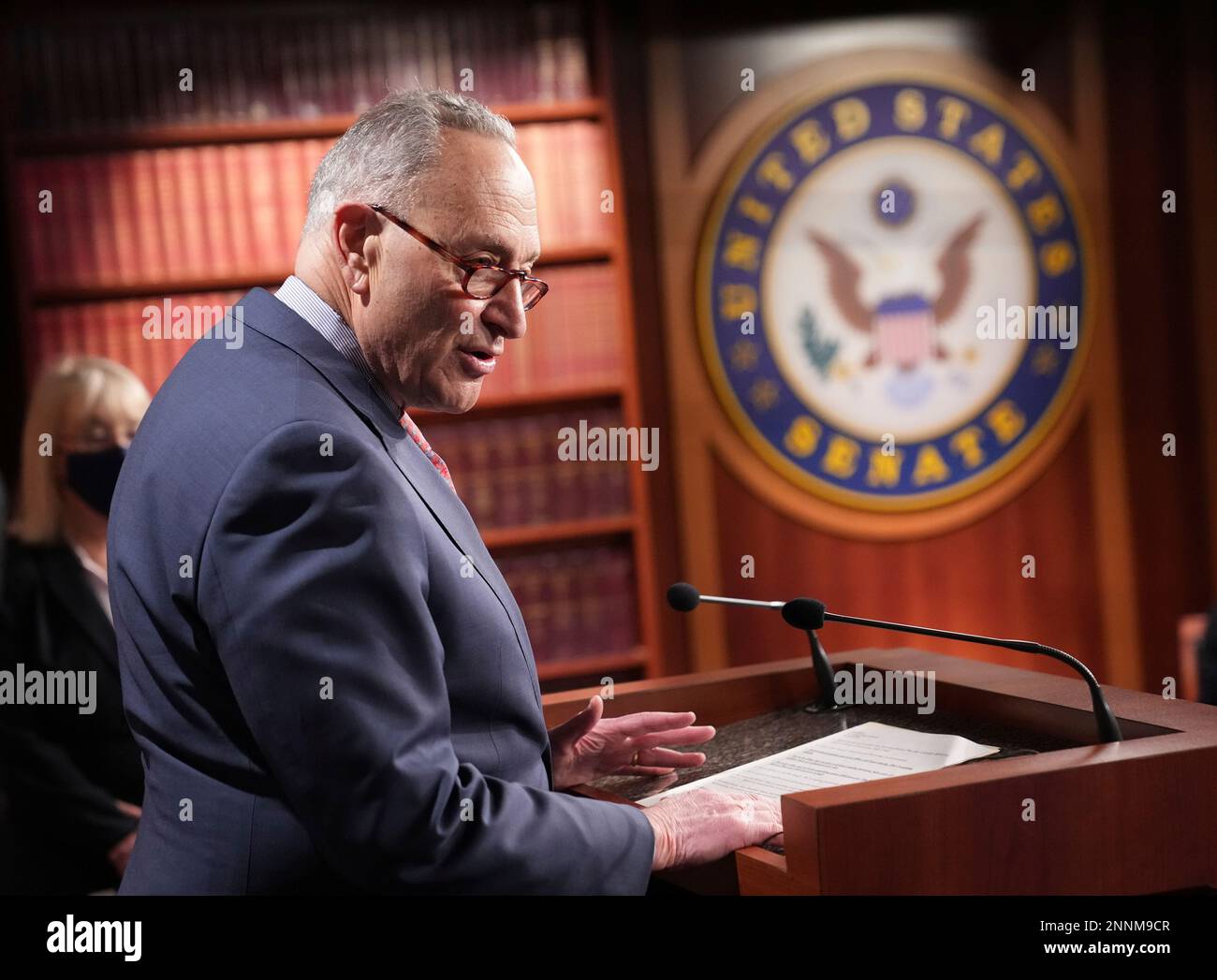 Senate Majority Leader Chuck Schumer, D-N.Y., speaks during a news ...