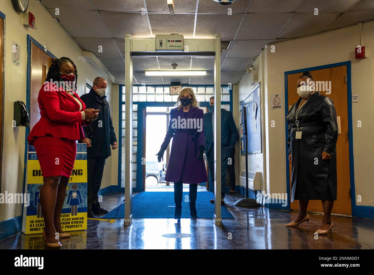 First lady Jill Biden walks through a health checkpoint as she arrives ...