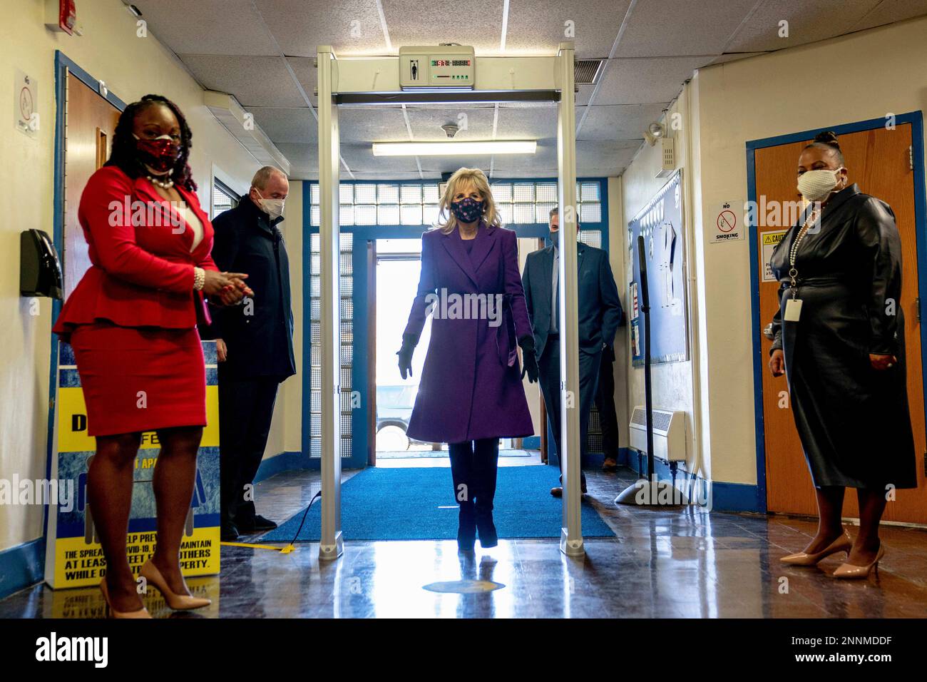 First lady Jill Biden walks through a health checkpoint as she arrives ...