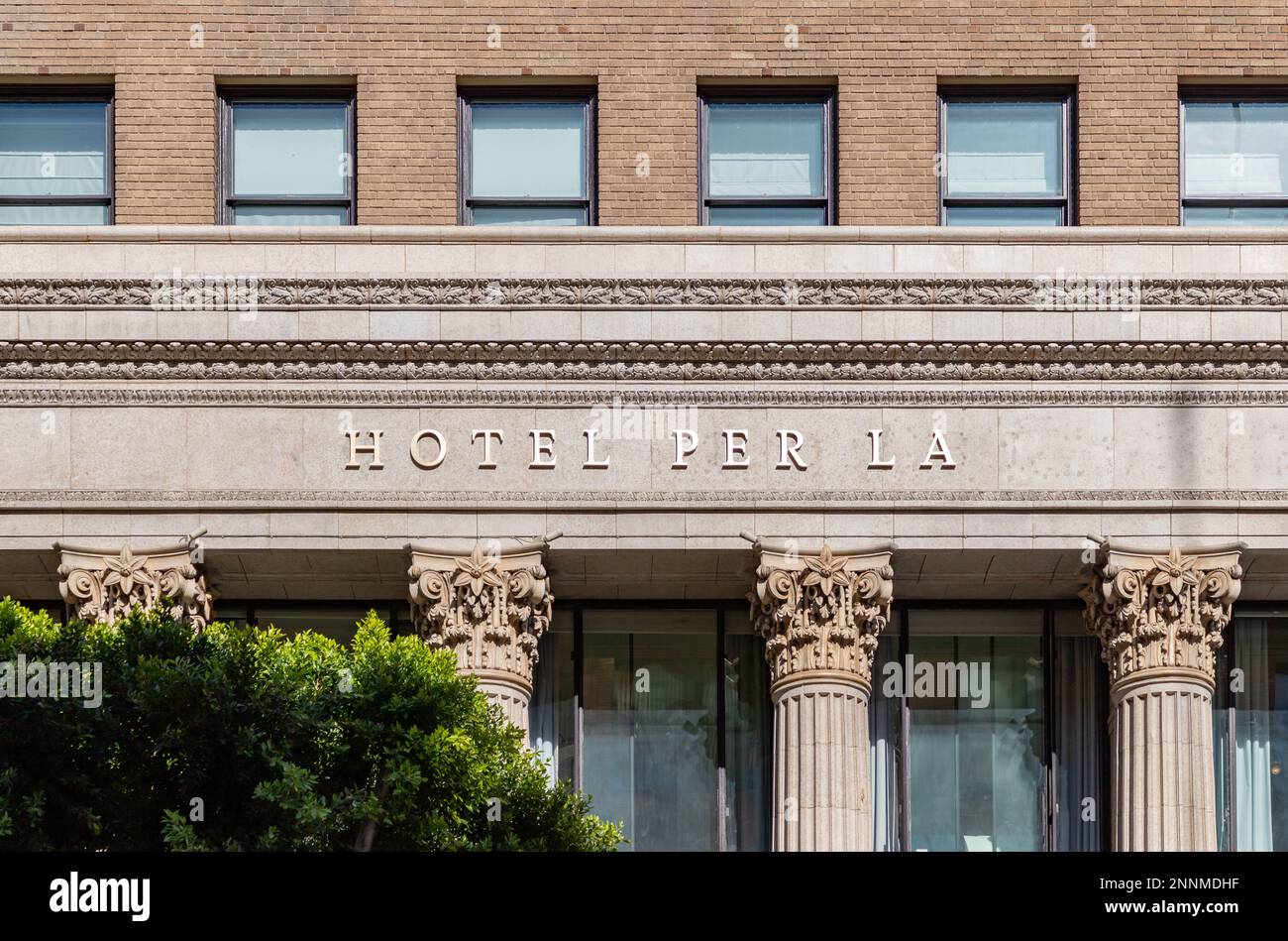 A close-up picture of the Hotel Per La in Downtown Los Angeles Stock ...