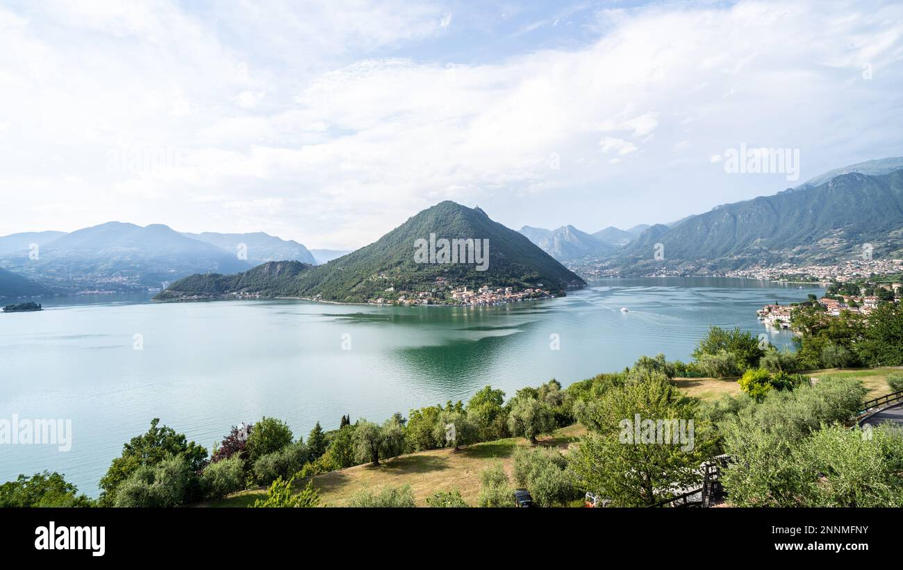 View of Iseo lake and Siviano village in Italy. Summer in Europe Stock ...
