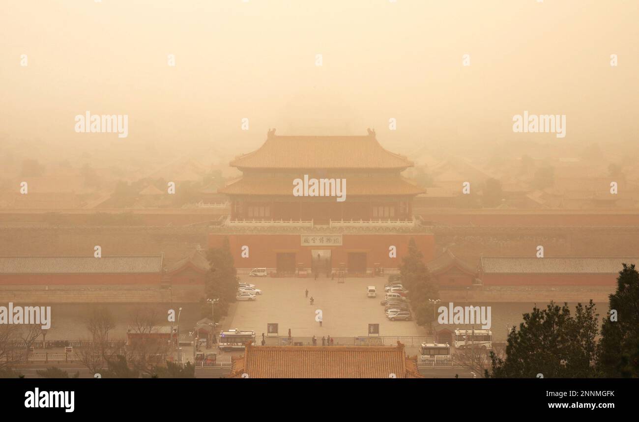 Sandstorm covers Beijing in yellow dust on March 15, 2021. According to ...