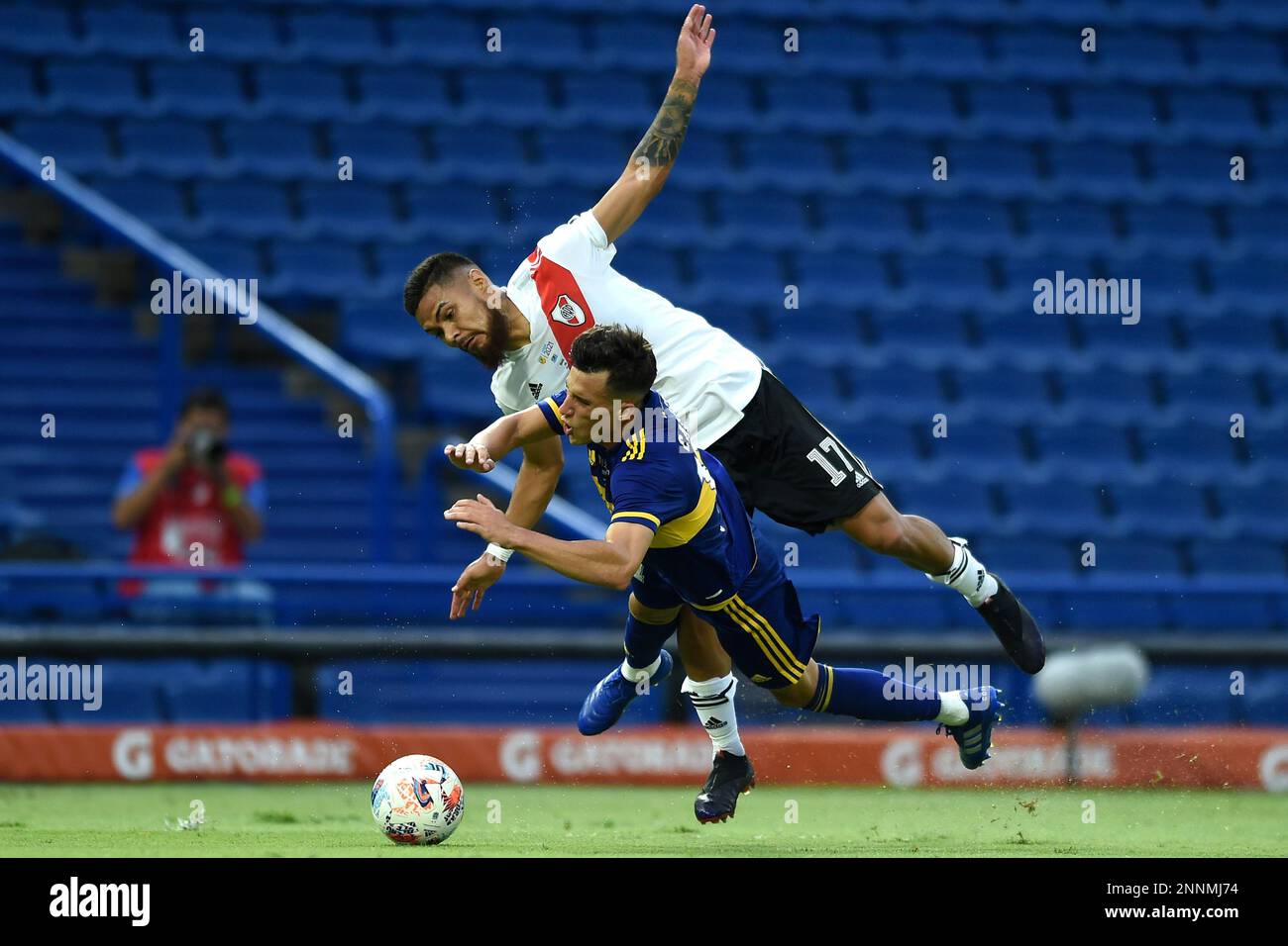 Boca Juniors' Nicolas Capaldo, below, and River Plate's Paulo Diaz ...