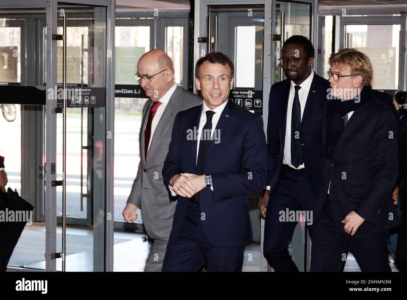 Paris, France. 25th Feb, 2023. Emmanuel Macron surrounded by Jean-Luc ...