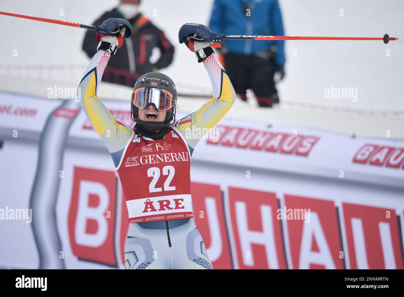 Kristina Riis-Johannessen of Norway reacts after crossing the finish ...