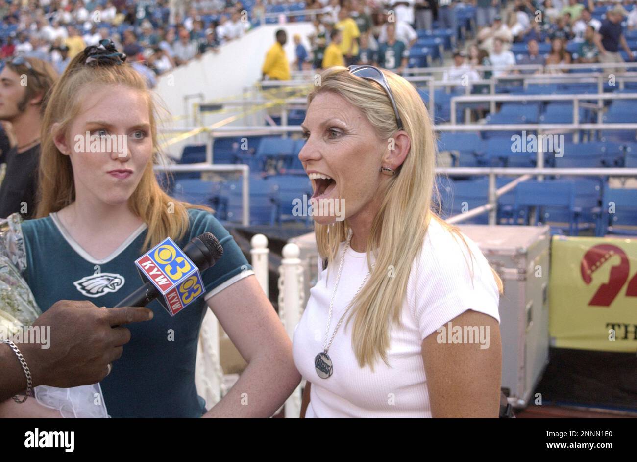 10 Aug 2002: Andy Reid's wife is interviewed after her daughter sings ...
