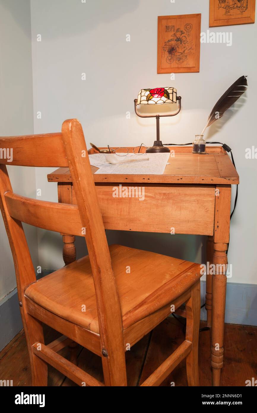 Antique wooden desk with house notary act in guest bedroom on upstairs ...