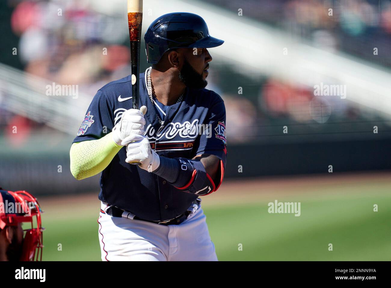 Atlanta Braves Marcell Ozuna (20) bats during a Major League Spring ...