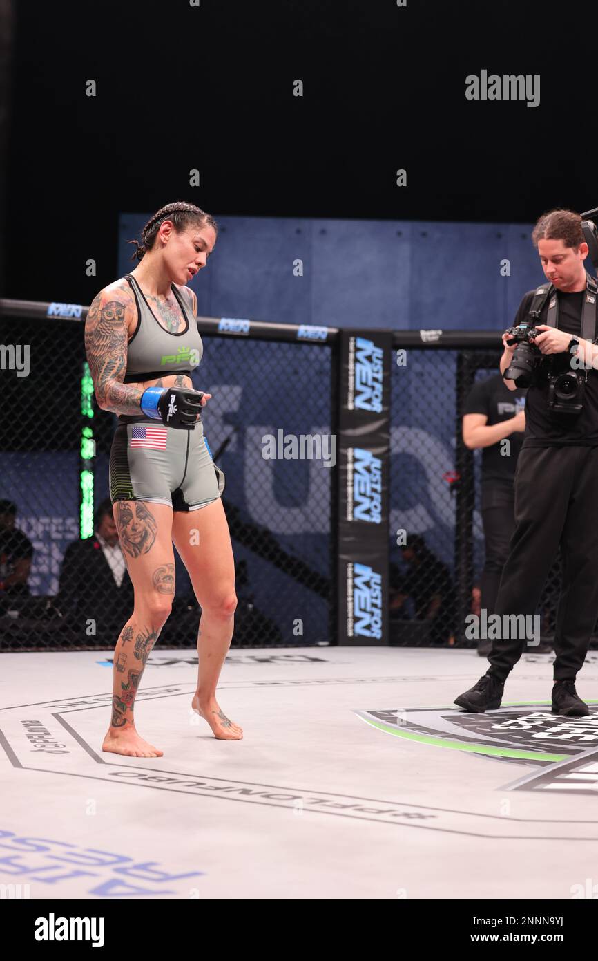 ORLANDO, FL - February 24 Desiree Yanez dances after her fight against ...