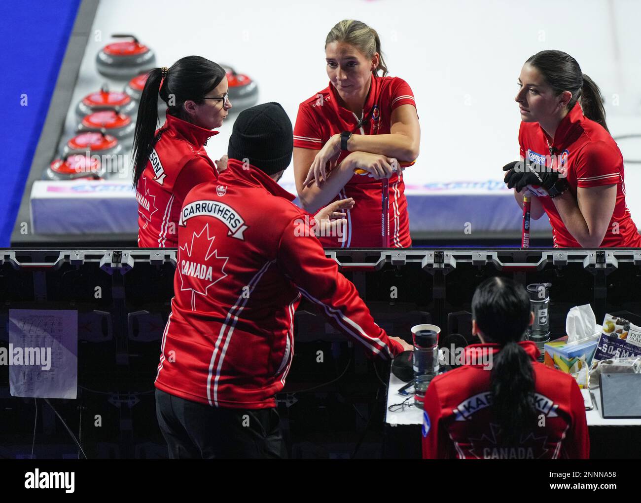 Team Canada skip Kerri Einarson, from left to right, coach Reid ...