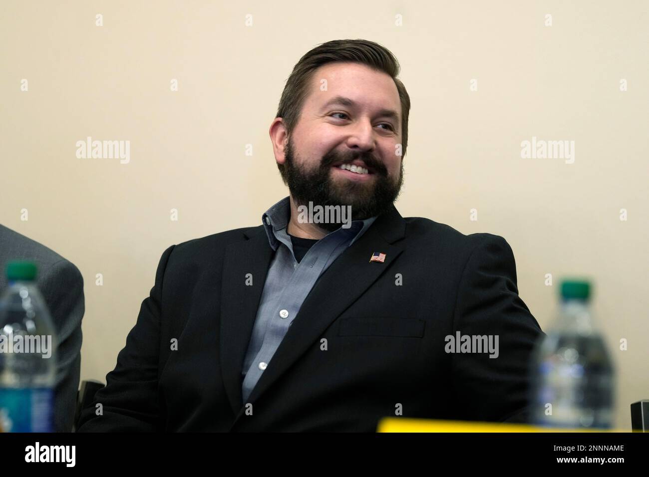 Candidate Aaron Wood speaks during a debate for the state Republican ...