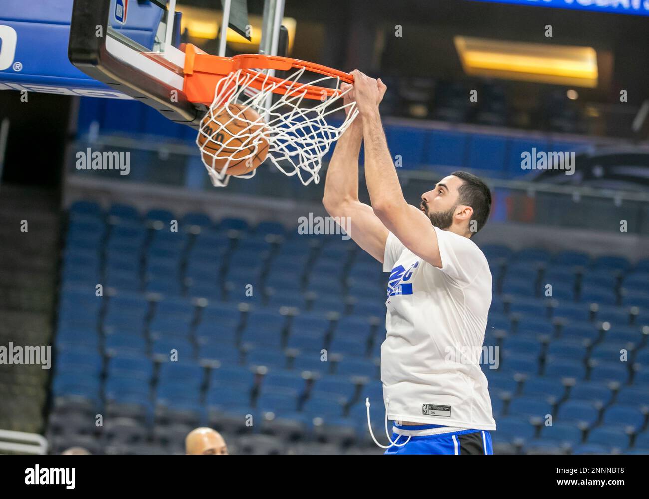 Orlando Magic center Goga Bitadze dunks during warmups before an NBA ...