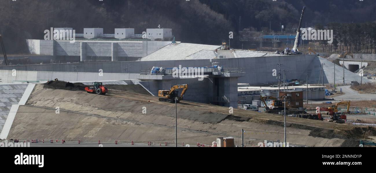A new seawall is being constructed at Taro district, Miyako city, Iwate ...