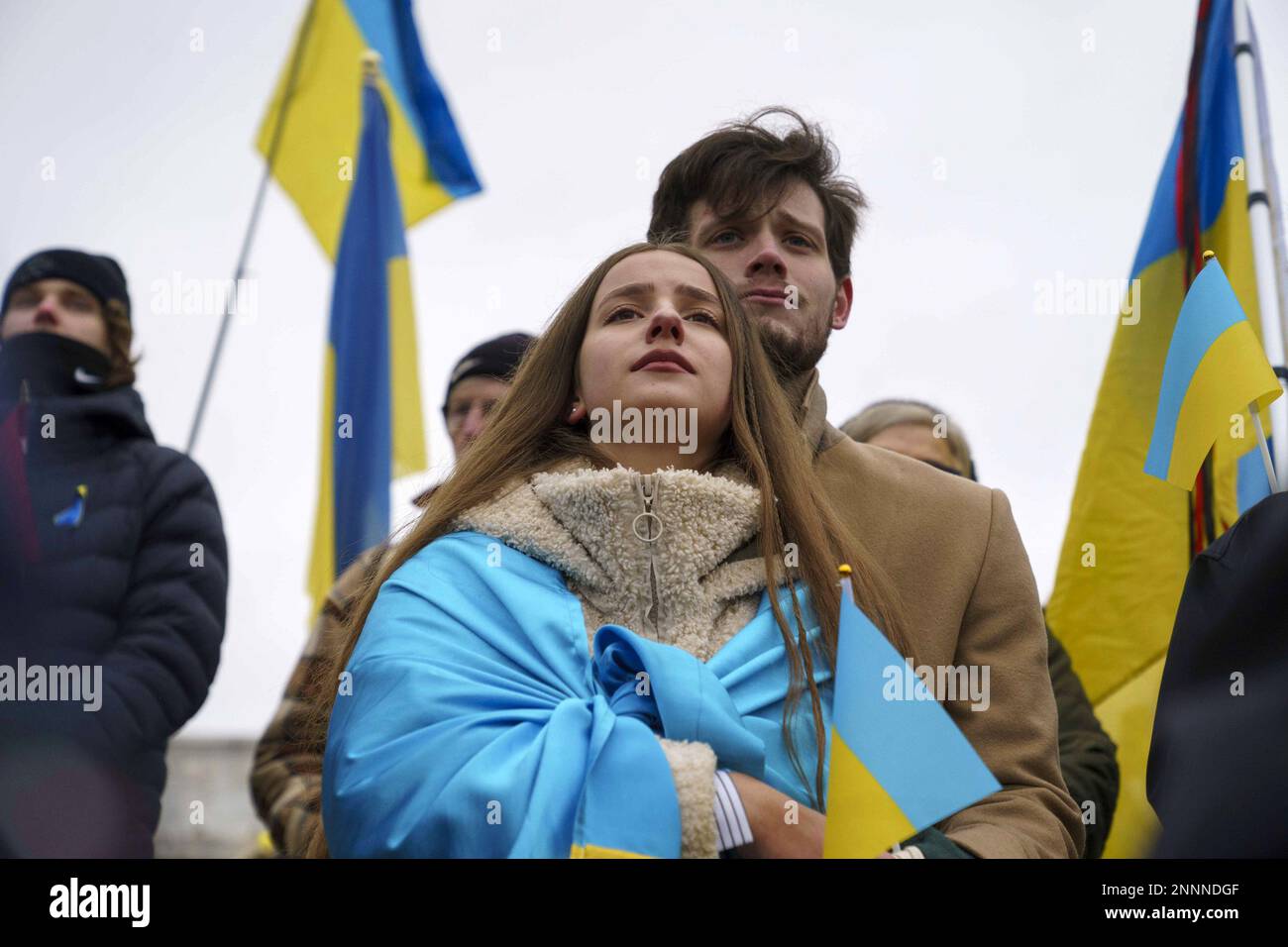 Washington, United States. 25th Feb, 2023. An emotional couple looks on ...