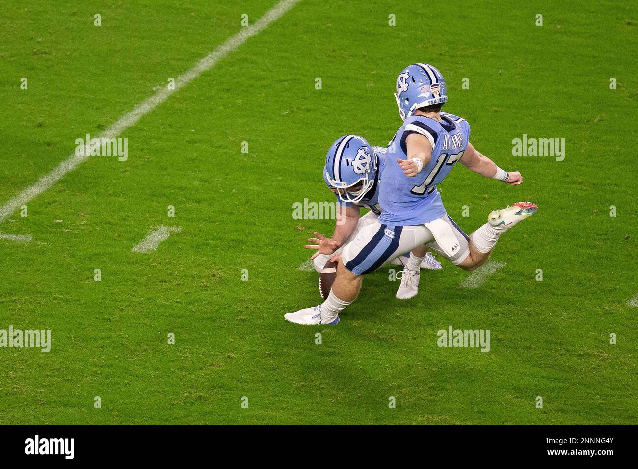 North Carolina Tar Heels place kicker Grayson Atkins (17) during the ...