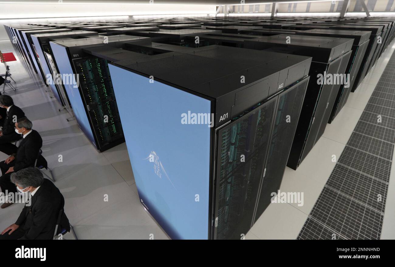 A picture shows the supercomputer Fugaku, another name of Mt. Fuji, in ...