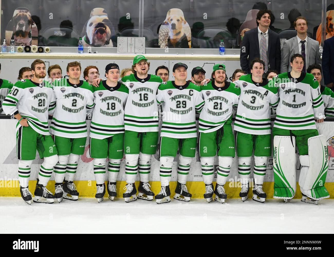 March 5, 2021 North Dakota Fighting Hawk seniors (left to right) Josh ...