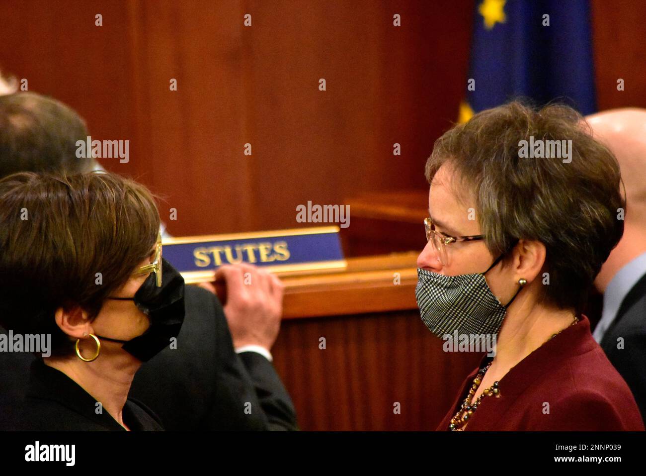 Rep. Ivy Sponholz, D-Anchorage, speaks to Rep. Sarah Vance, R-Homer ...