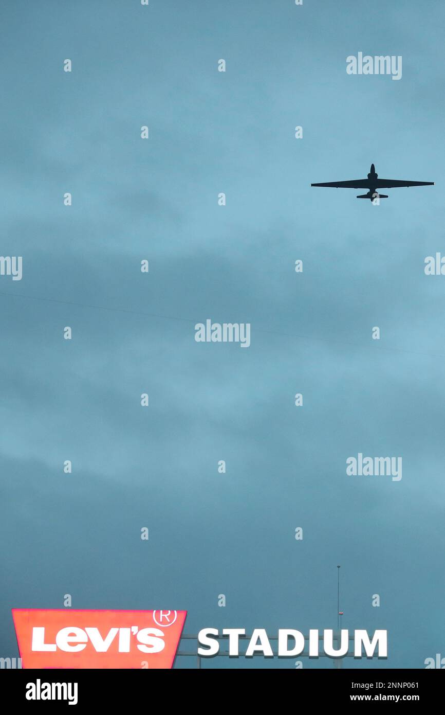 A jet flies over Levi's Stadium prior to an NCAA football game between ...